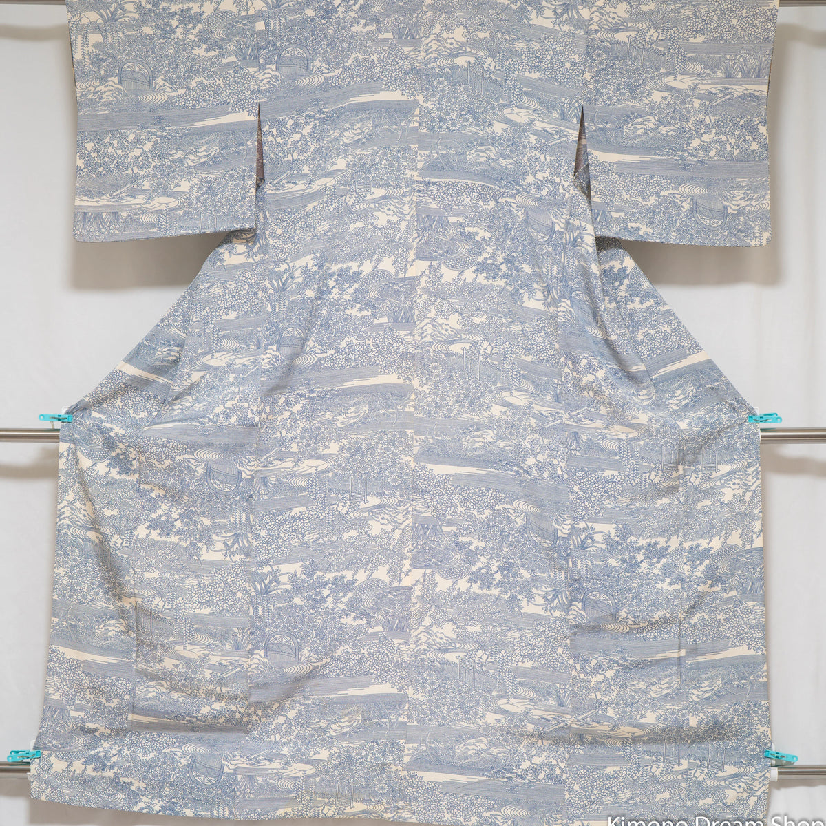 Edo Komon Style Kimono - Hitoe Unlined Vintage Silk Japanese Robe - Ch ...